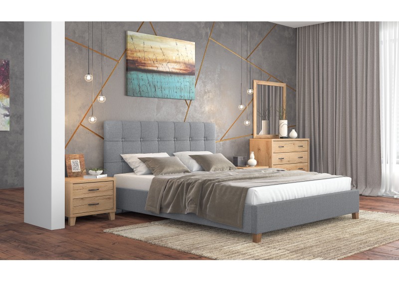 ΚΡΕΒΑΤΙ ΔΙΠΛΟ ΜΕ ΥΦΑΣΜΑ ΑΝΟΙΧΤΟ ΓΚΡΙ