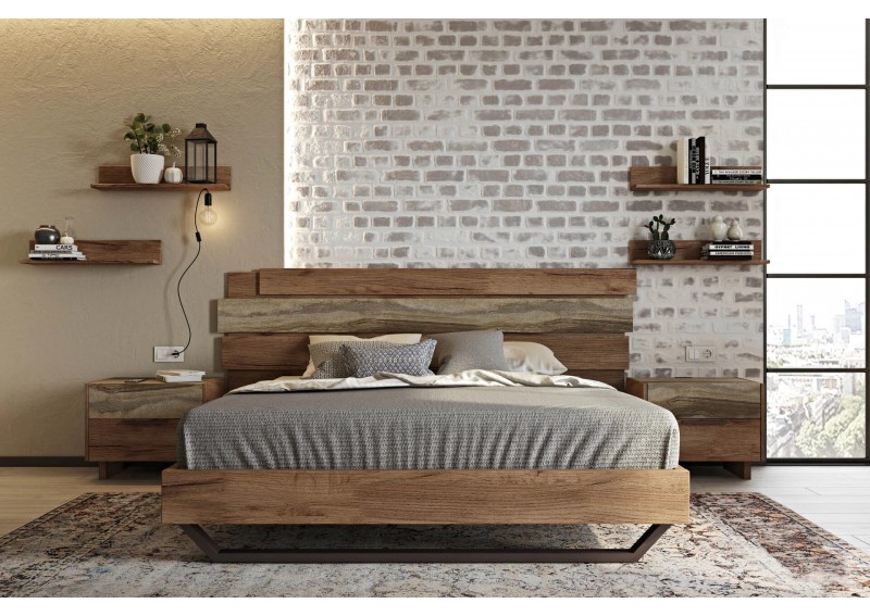 ΚΡΕΒΑΤΙ ΔΙΠΛΟ LIGHT BROWN RUSTIC OAK ΓΙΑ ΣΤΡΩΜΑ 160Χ200