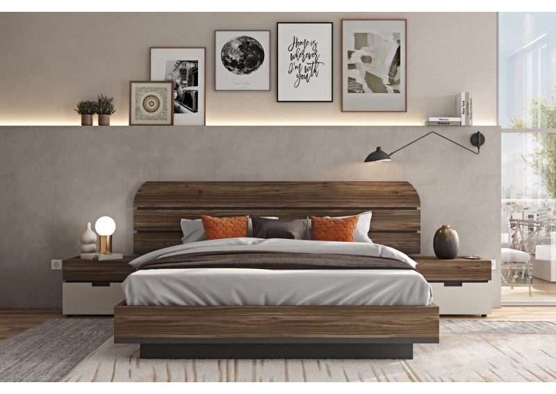 ΚΡΕΒΑΤΙ ΔΙΠΛΟ TOBACCO WALNUT - GRAPHITE GREY ΓΙΑ ΣΤΡΩΜΑ 160Χ200