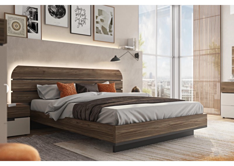 ΚΡΕΒΑΤΙ ΔΙΠΛΟ TOBACCO WALNUT - GRAPHITE GREY ΓΙΑ ΣΤΡΩΜΑ 160Χ200